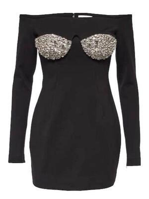 AREA Crystal-embellished Off-shoulder Minidress - Black
