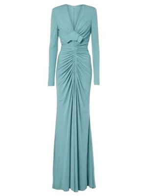 Elie Saab Bow-detail Ruched Jersey Gown - Blue