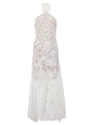 Oscar De La Renta Crochet Guipure Lace Gown - White