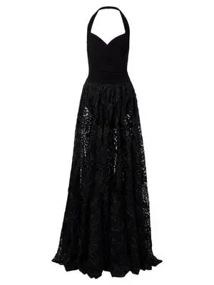 Norma Kamali Cayla Embroidered Halterneck Gown - Black