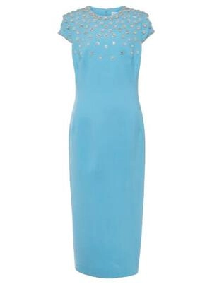 Oscar De La Renta Crystal-embellished Wool-blend Midi Dress - Blue