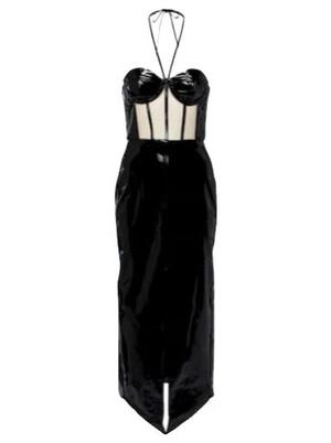 David Koma Corset Patent Leather Midi Dress - Black