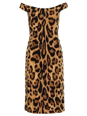 OSCAR DE LA RENTA Oscar De La Renta Leopard-Print Off-Shoulder Midi Dress