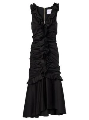 Carolina Herrera V-neck Ruffled Cotton-blend Midi Dress - Black