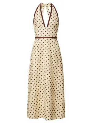 Posse Bowie Polka-dot Linen And Cotton Midi Dress - Nude