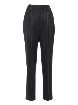BLAZÉ MILANO Pinstripe Wool Straight Leg Trousers - Black