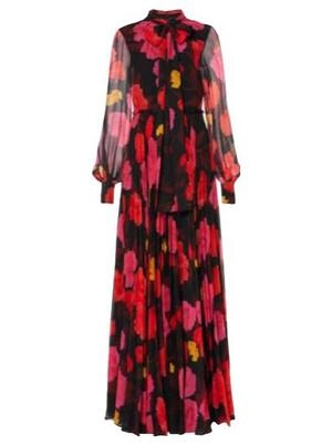Erdem Floral Pleated Voile Gown - Brown