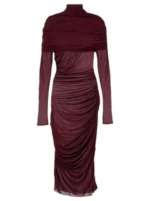 MUGLER Long Sleeve Ruched Midi Dress - Brown
