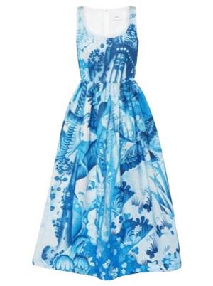 Erdem Printed Cotton-blend Faille Midi Dress - Blue