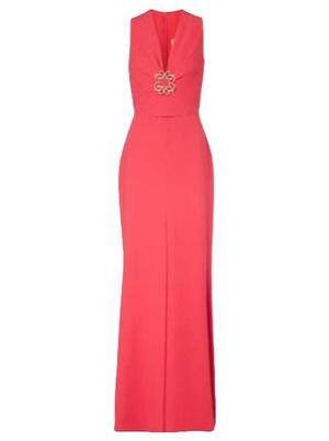 Elie Saab V-neck Embellished Cady Gown - Orange