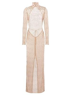 Magda Butrym Sequined Turtleneck Sheer Maxi Dress - Nude