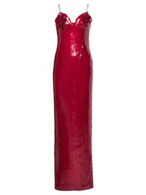 Magda Butrym Floral Applique Sequined Gown - Red