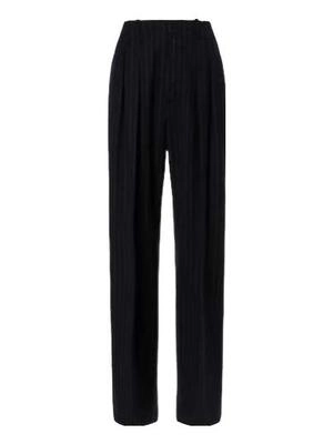 Plan C Pinstripe Wool-blend Wide-leg Trousers - Black