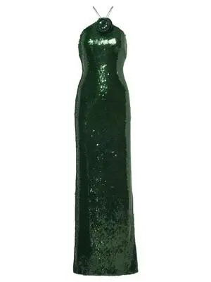 Magda Butrym Magda Butrym Floral Applique Sequined Halterneck Gown Green