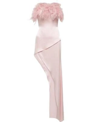 David Koma Feather-trimmed Satin Midi Dress - Pink