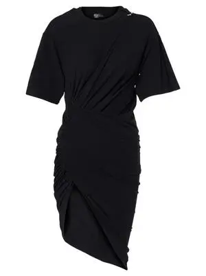 MUGLER Draped Asymmetrical Knit Dress - Black