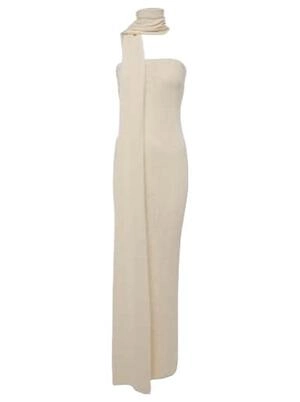 Magda Butrym Off-shoulder Knitted Maxi Dress - Nude