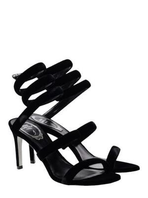 Rene Caovilla Cleo 80 Velvet Sandals - Black
