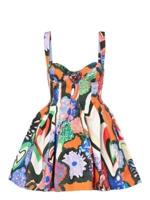 AREA Printed Cotton Minidress With Crystal Embellishments - Multicolor