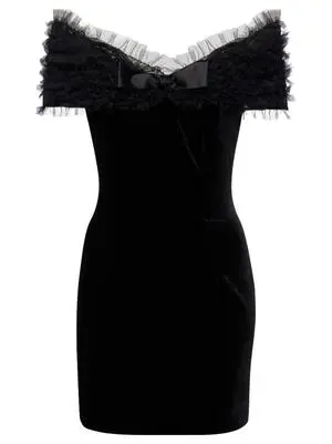 Alessandra Rich Off-shoulder Velvet And Tulle Mini Dress - Black