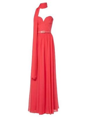 Elie Saab Silk Gown With Detachable Scarf Detail - Red
