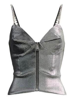 AREA Embellished Metallic Corset Top - Gray