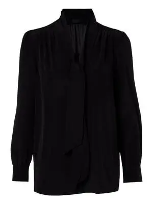 NILI LOTAN Long Sleeve Tie Neck Silk Shirt - Black