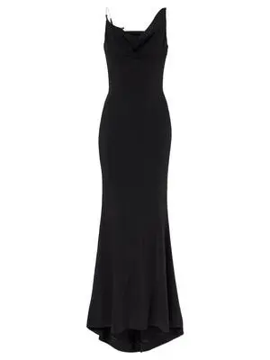 MUGLER Asymmetrical Crepe Gown - Black