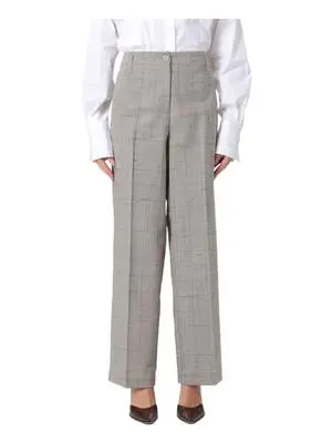 SEMICOUTURE High-waisted Plaid Wide-leg Trousers - Gray