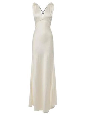 Victoria Beckham Gathered Open-back Crepe Satin Gown - White