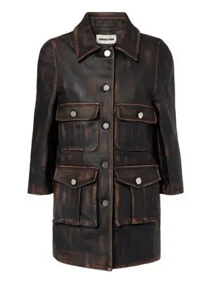 SHUSHU/TONG Collared Leather Jacket - Black