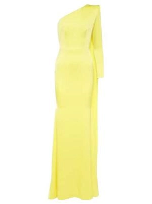Alex Perry Caped One-shoulder Satin Gown - Yellow