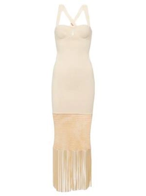 Galvan Diana Fringed Midi Dress - Nude