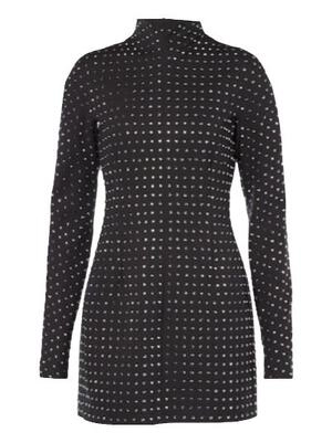 Sportmax Rhinestone Embellished High Neck Jersey Minidress - Black