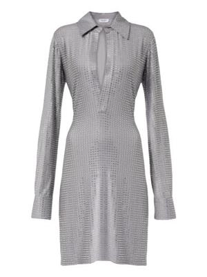 Attico Crystal-embellished Jersey Shirt Dress - Gray
