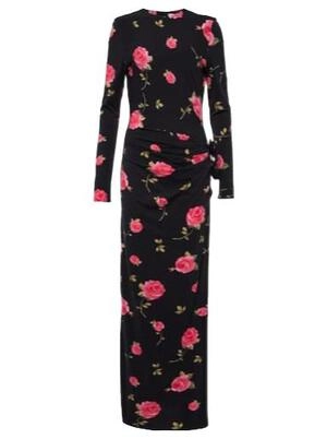 Magda Butrym Floral-appliqué Gathered Maxi Dress - Black