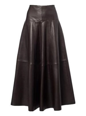 Nour Hammour Daria Paneled Leather Midi Skirt - Black
