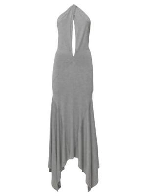 Attico Halterneck Maxi Dress With Draped Details - Gray