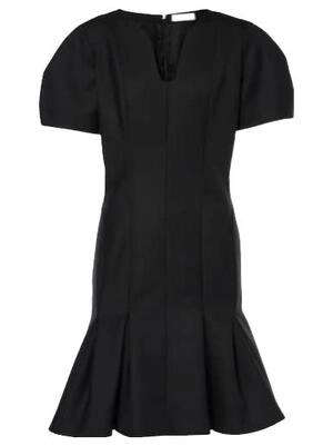 Nina Ricci Wool Gabardine Midi Dress With Short Sleeves And Fishtail Hem - Black