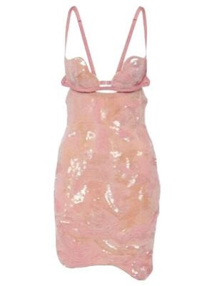 NENSI DOJAKA Heartbeat Sequined Asymmetric Minidress - Pink