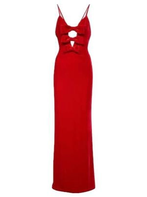 Alessandra Rich Velvet Dress With Bow Detail - Red