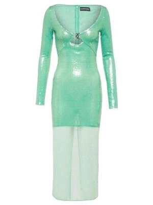David Koma Sequined Long Sleeve Midi Dress - Green