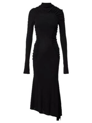 Victoria Beckham Gathered Asymmetric Jersey Midi Dress - Black