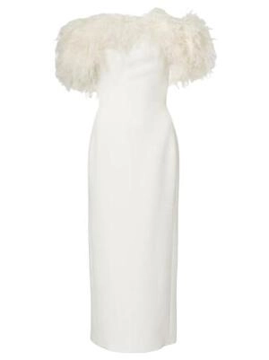 David Koma Bridal Feather-trimmed Midi Dress - White