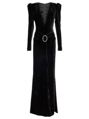 Alessandra Rich Embellished Velvet Gown - Black
