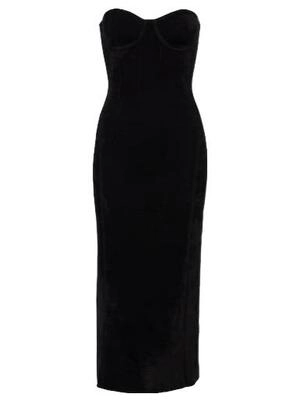 Galvan Titania Strapless Velvet Midi Dress - Black