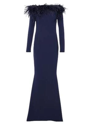 SAFIYAA LONDON Starlana Feather-trimmed Off-shoulder Gown - Blue