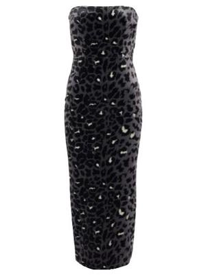 Alex Perry Leopard-print Strapless Velvet Midi Dress - Black