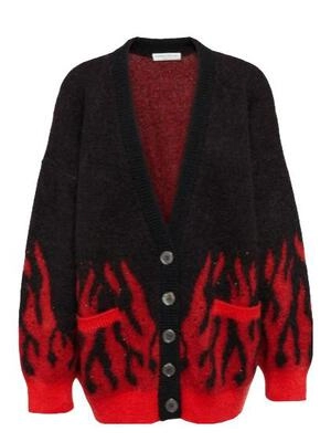 Alessandra Rich Embellished Mohair-blend Jacquard Cardigan - Black-red