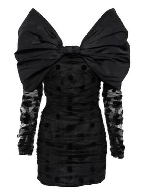 Nina Ricci Polka Dot Tulle Minidress With Bow Detail - Black